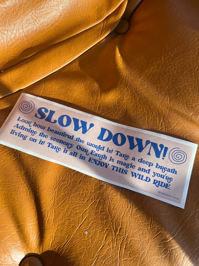 Slow Down bumper sticker | ThinkMolly