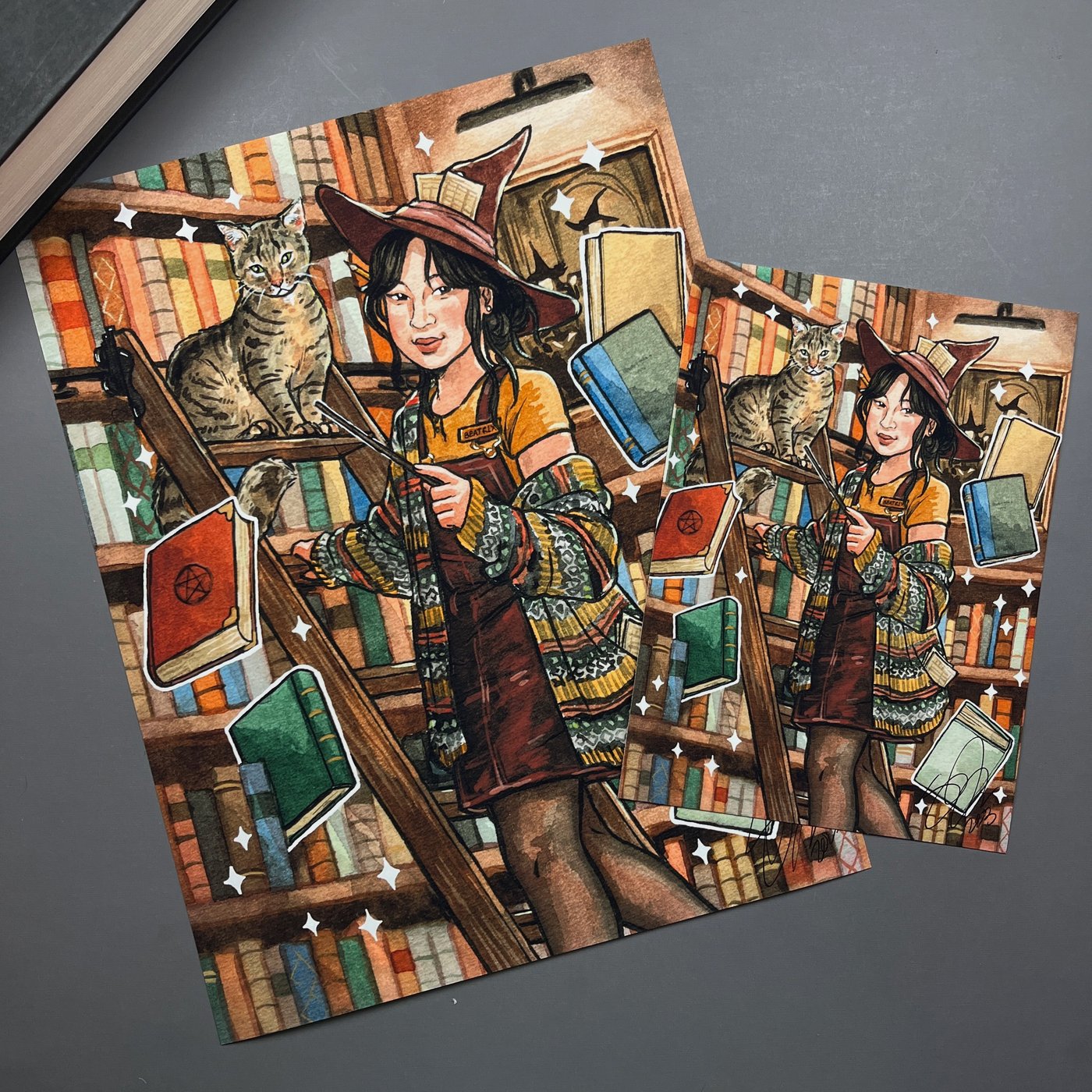 Library Witch Signed Watercolor Print | Willow & Roxas