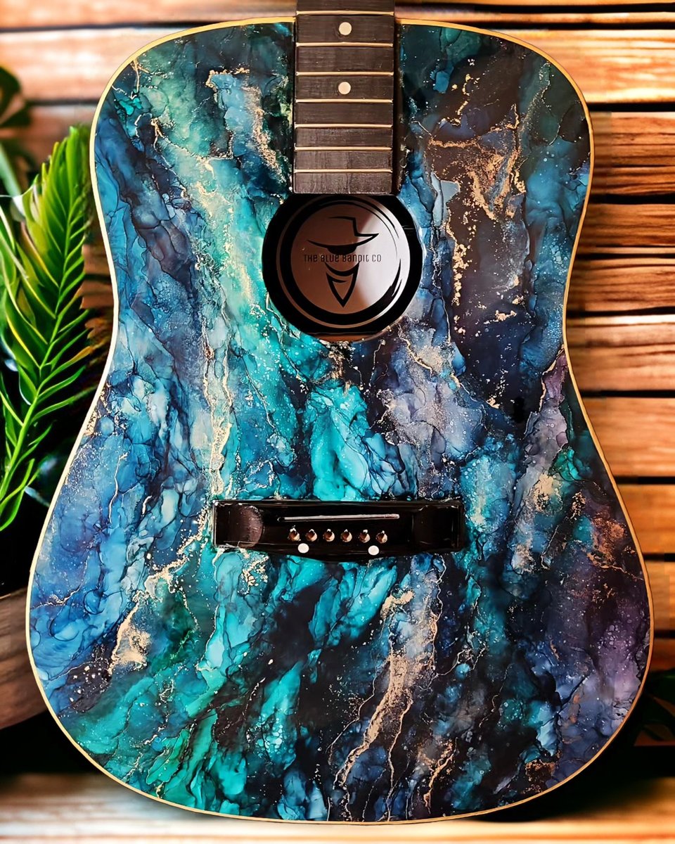 Custom Acoustic Guitar Epoxy Resin Art 'The Satellite' | The Blue Bandit Co