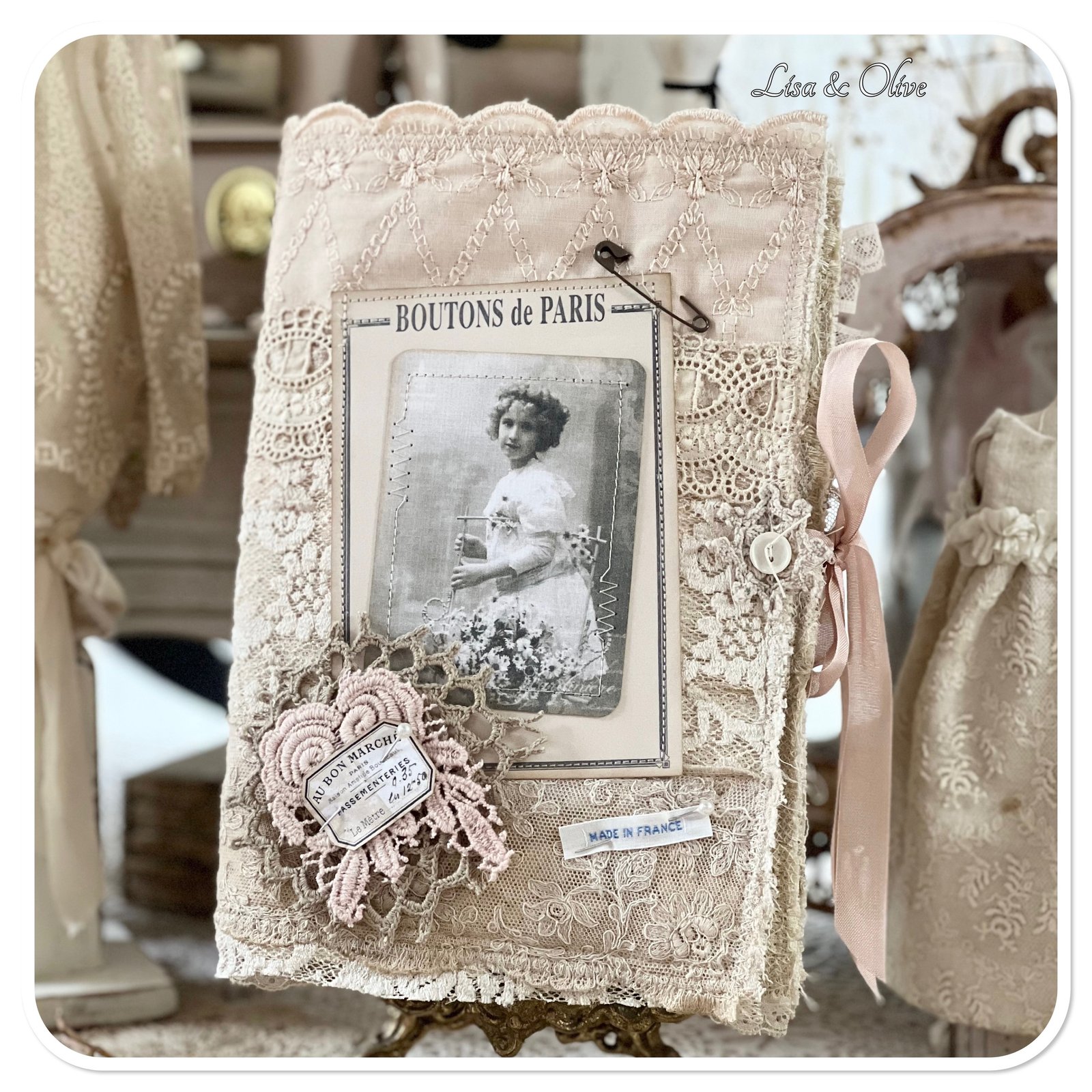 Vintage French large handmade lace book with lace samples | Lisaandolive