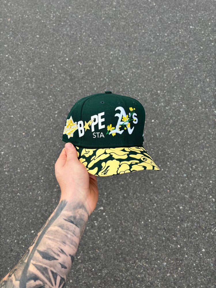 BABY YELLOW BRIM GREEN ATHLETICS CUSTOM FITTED CAP | WORLDWIDE RANK LLC