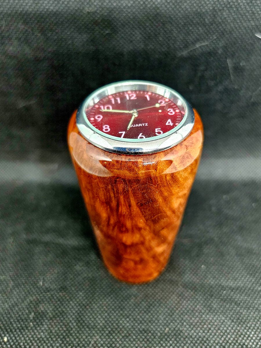 J and A Woodworks — Redwood Burl/Red Clock Shift Knob