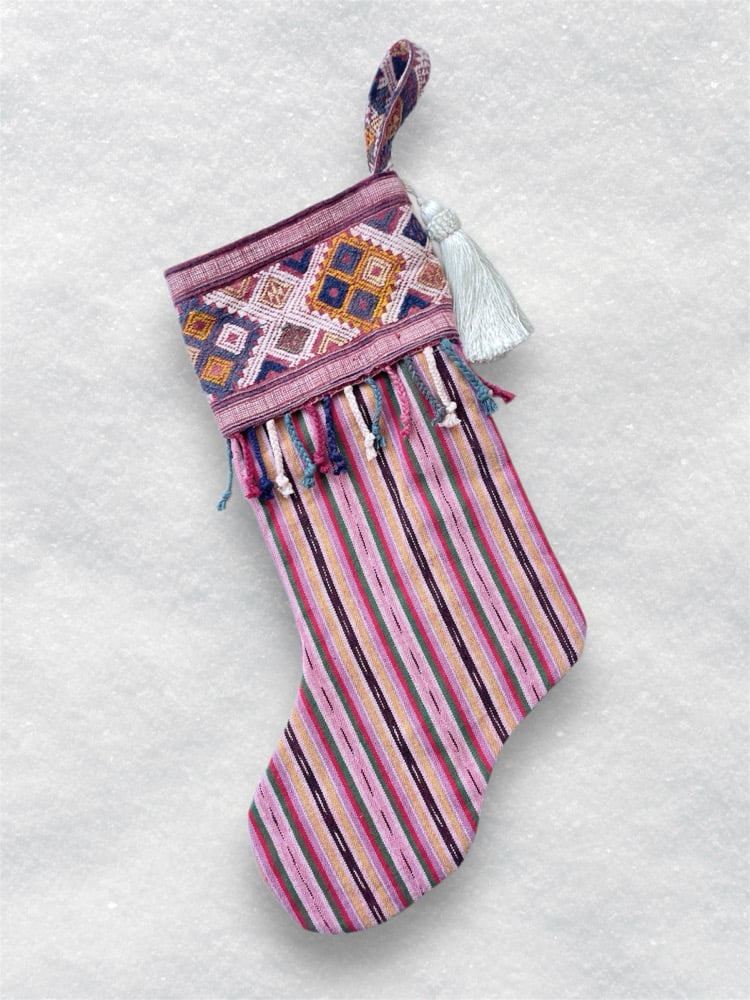 CHRISTMAS STOCKING - MULTI COLOR PINK STRIPE | Den & Delve Shop