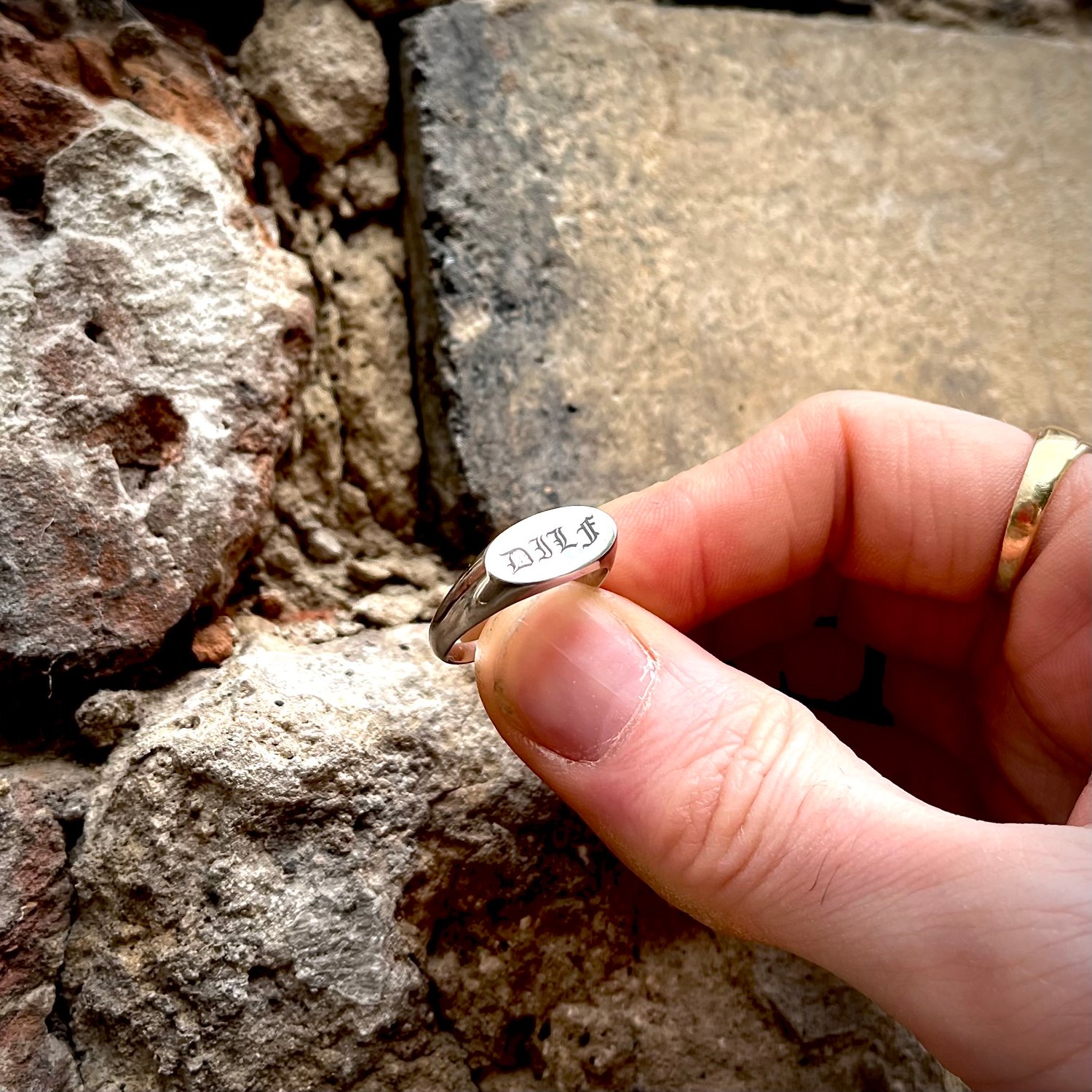 “Daddy” DILF Sterling Silver Rhodium Plated Signet Ring | Rat Salad