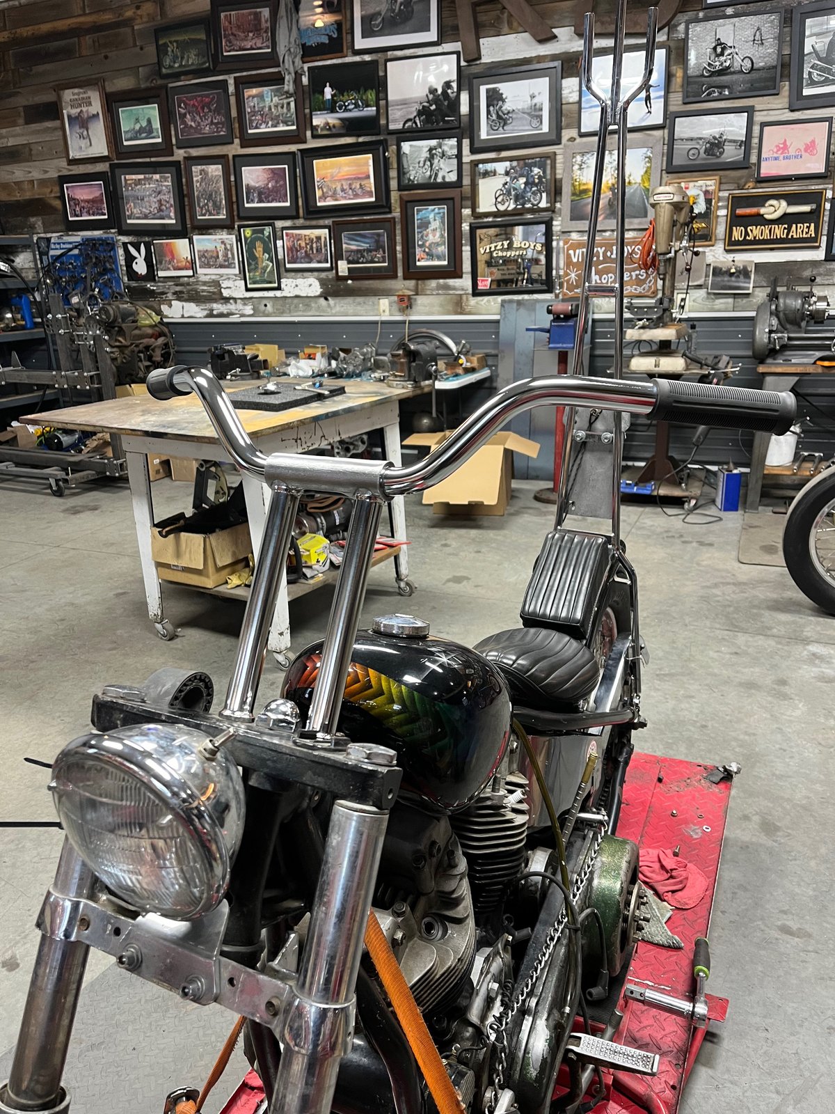 4” Up Chrome Drag Bar With Stainless Extended Risers | Vitzyboys Choppers