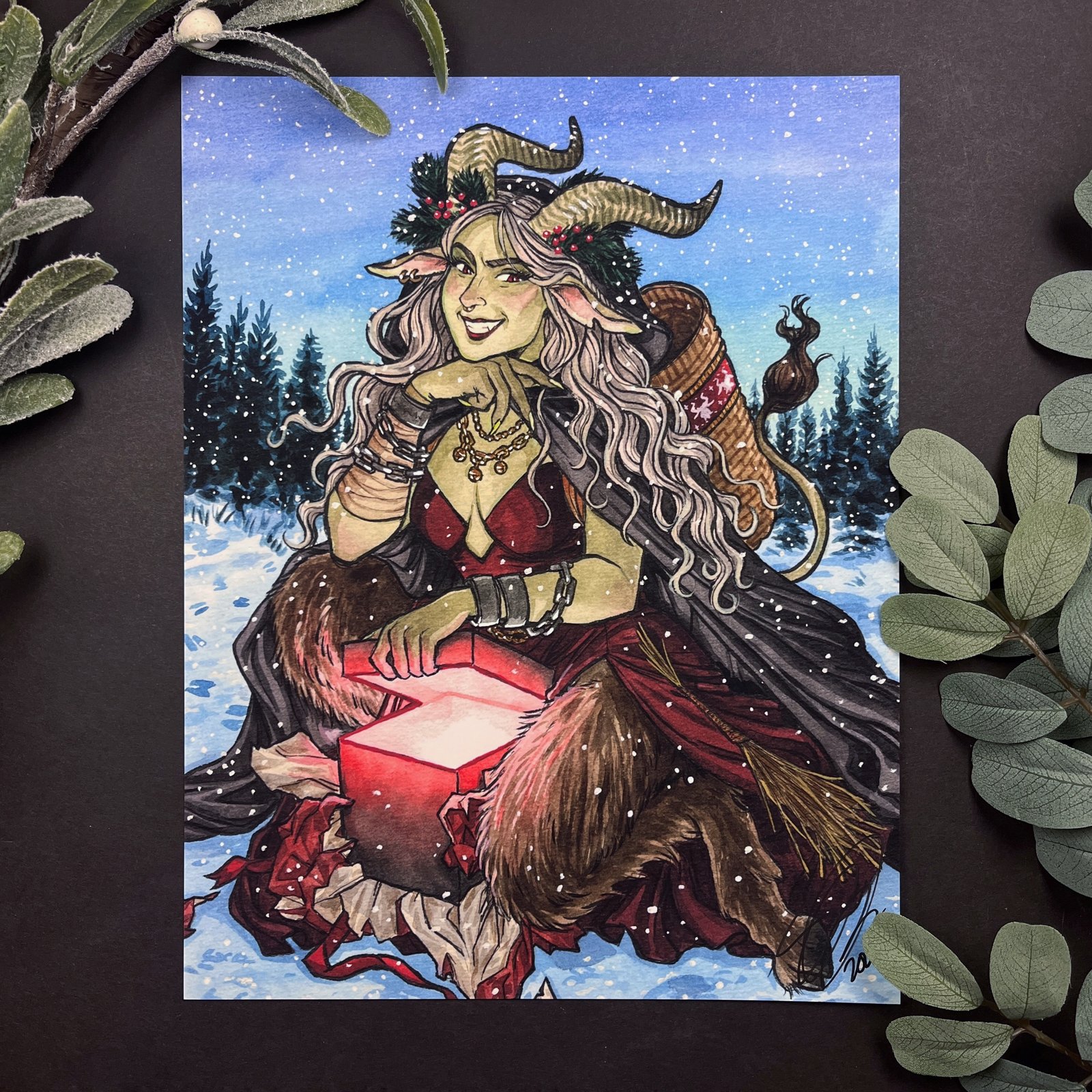 Lady Krampus 2.0 Signed Watercolor Print | Willow & Roxas