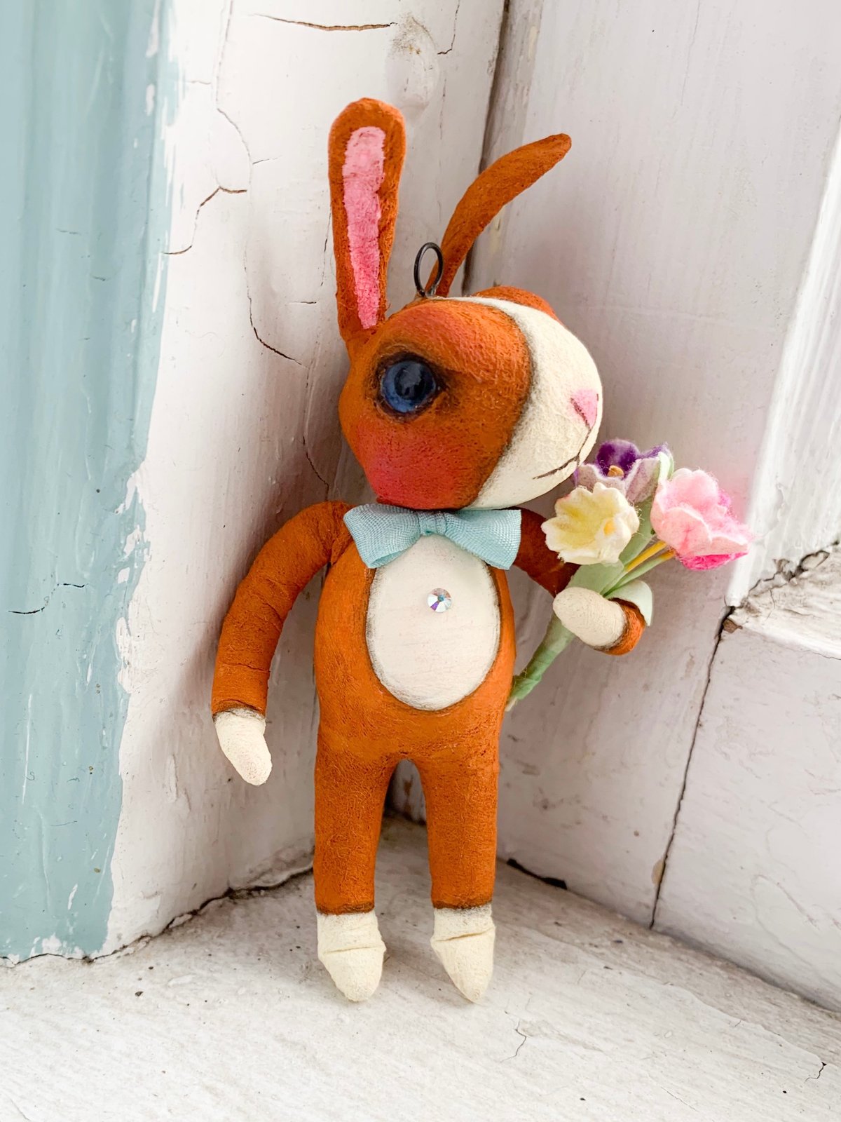 Large Caramel Dutch Rabbit with Vintage Florals | Spun Cotton Ornament Co.