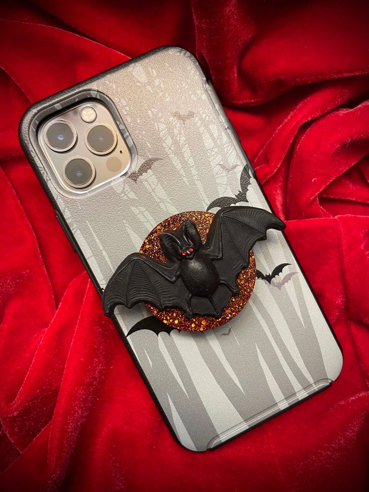 Orange Glitter Resin Bat Phone Grip | Lucky Hellcat