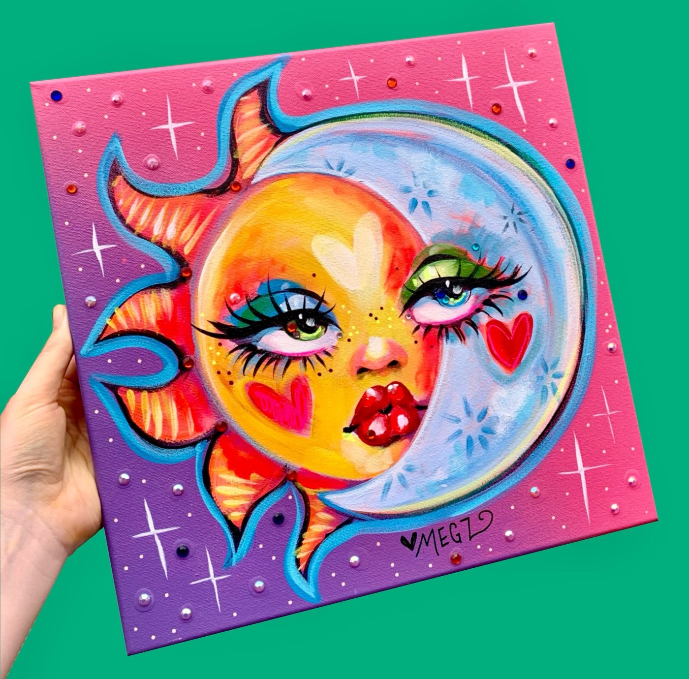 RHINESTONE SUN & MOON (original) | ART BY MEGZ