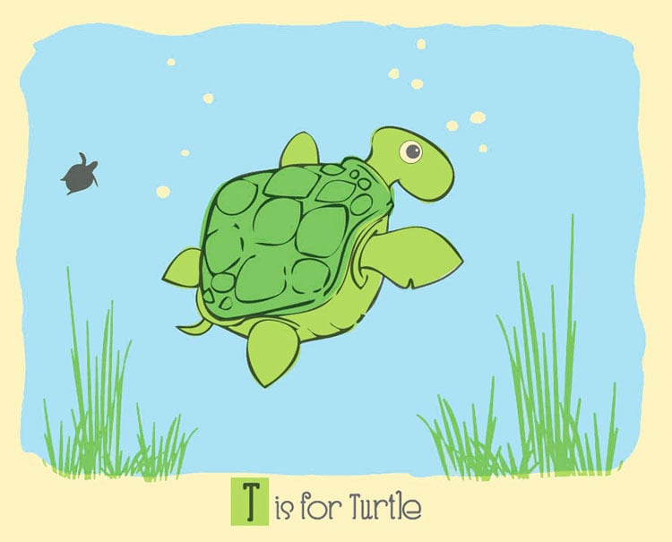 T is for Turtle Alphabet Nursery Print | strawberryluna
