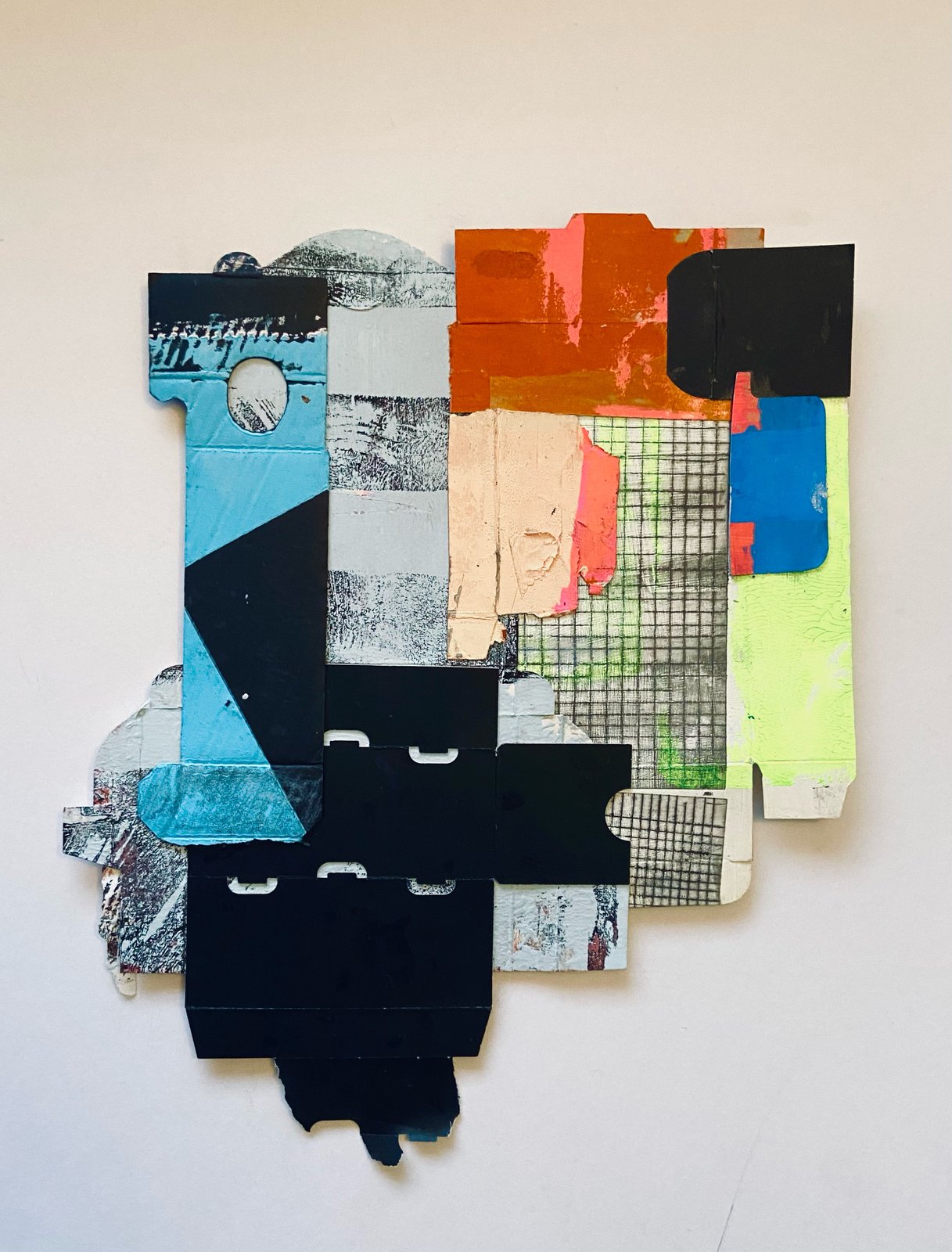 Neon Grid Printed Cardboard Composition | Sarah Bagshaw Art