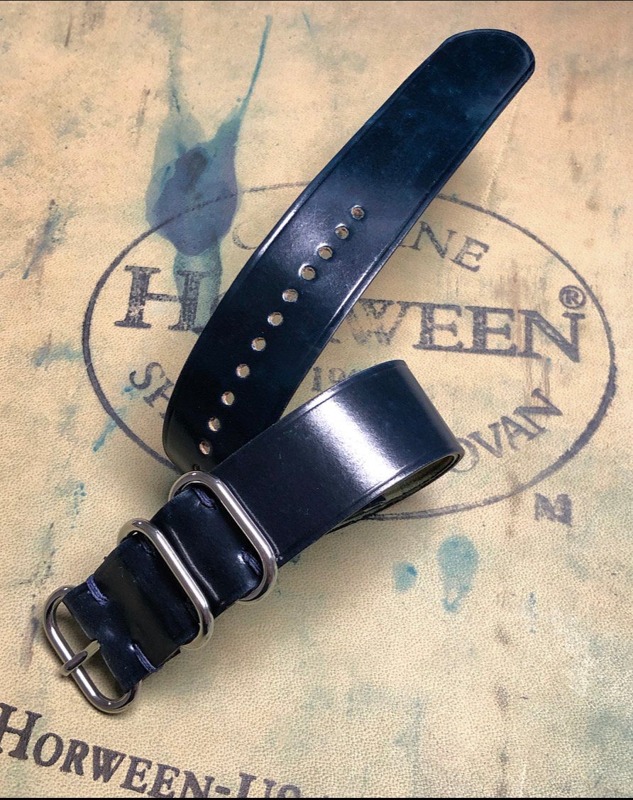 Navy Horween Shell Cordovan Unlined NATO Strap | Huitcinq1988