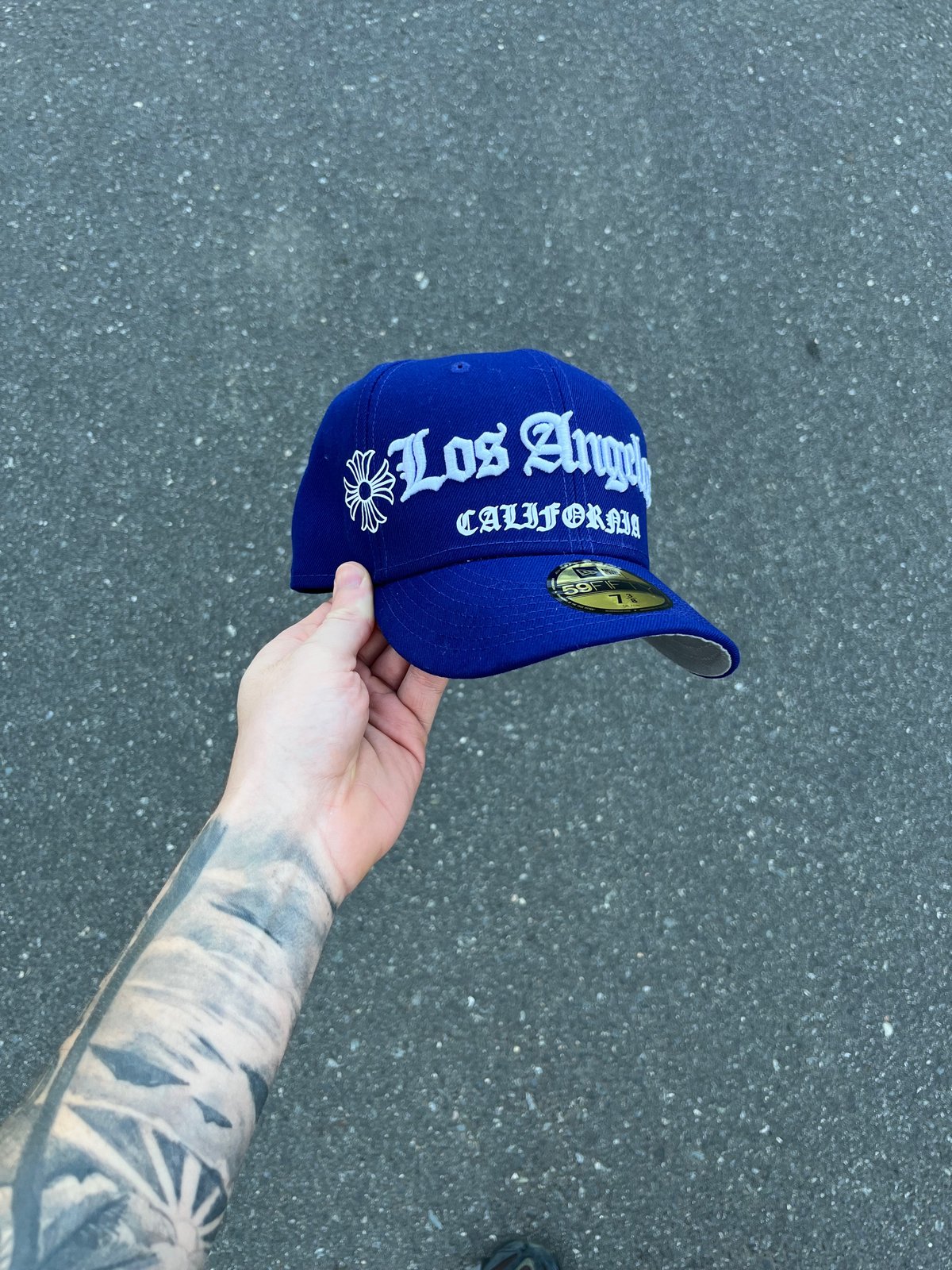 ROYAL BLUE SCRIPT LOS ANGELES CUSTOM FITTED CAP | WORLDWIDE RANK LLC