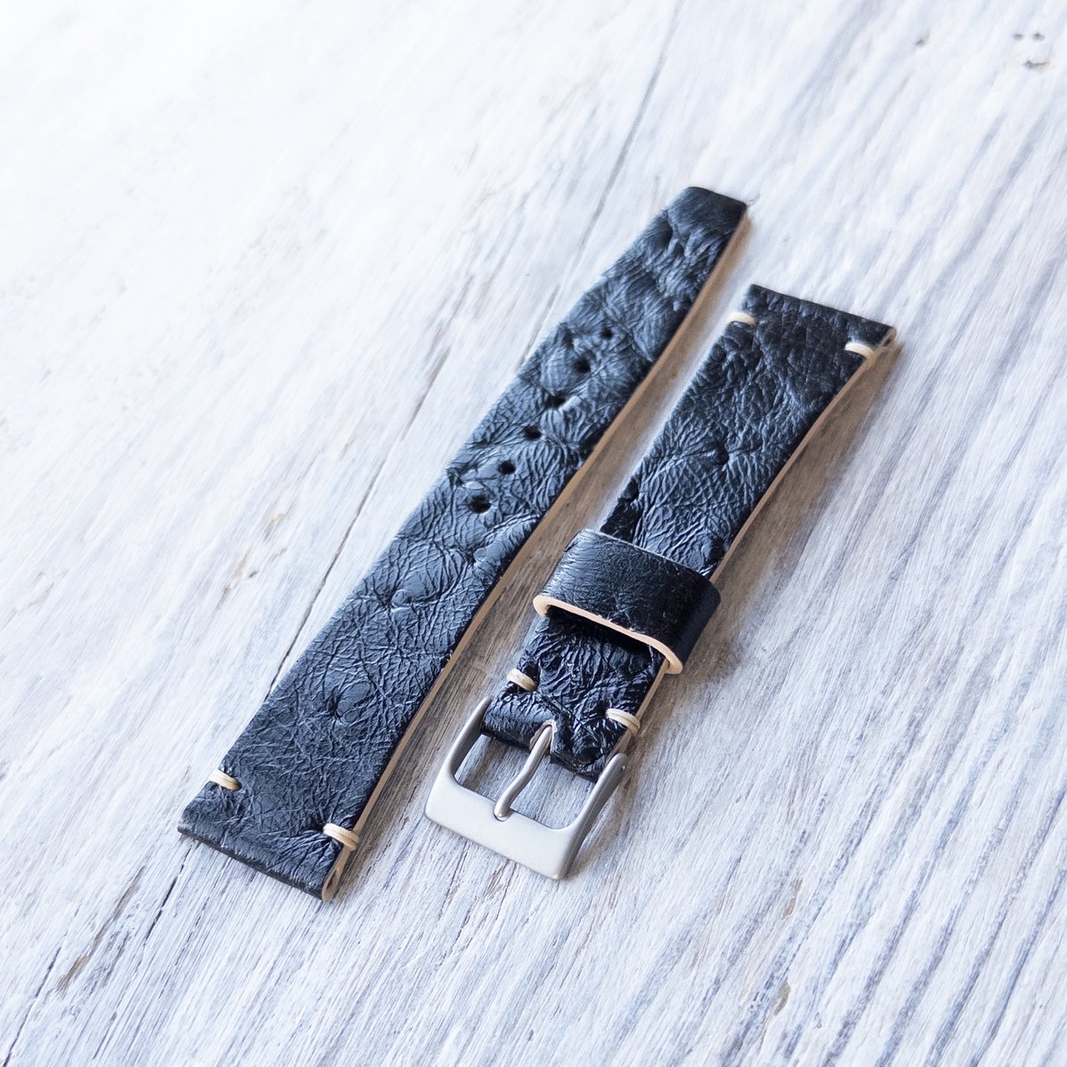 Vintage Style Black Ostrich Strap | Watchstrapheaven