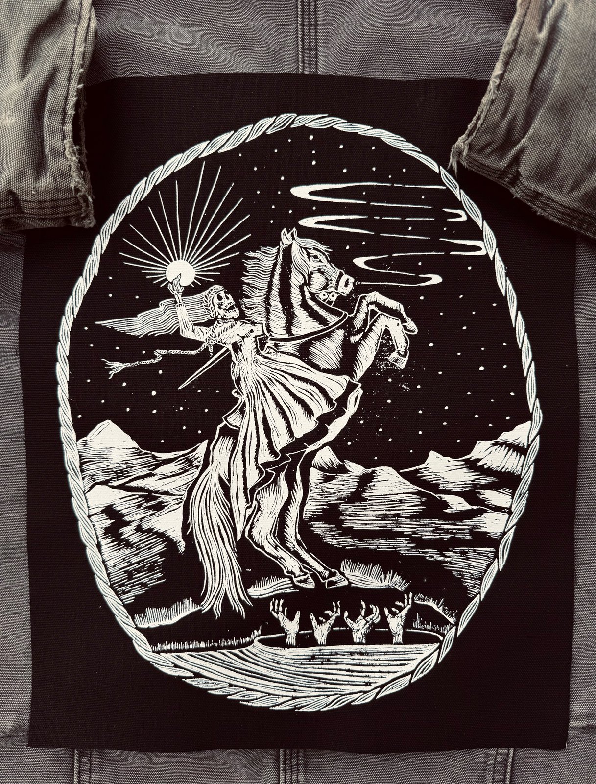 “Triumph” Back patch (black canvas) | Ten Hens Press