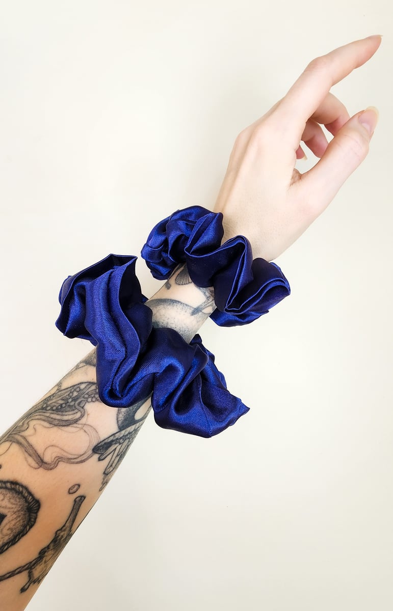 Royal Blue Satin Scrunchie | Pink Huny