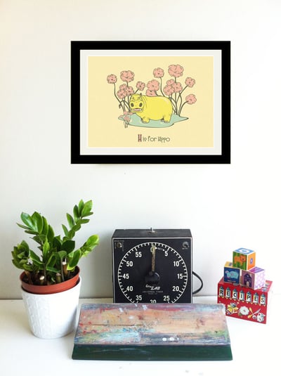 H is for Hippo Alphabet Nursery Print | strawberryluna
