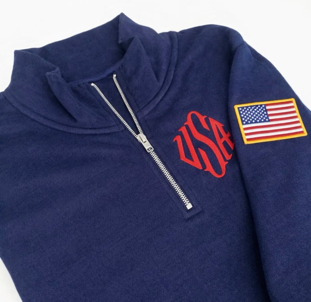 USA 1/4 ZIP JACKET WITH AMERICAN FLAG | Bando Embroidery