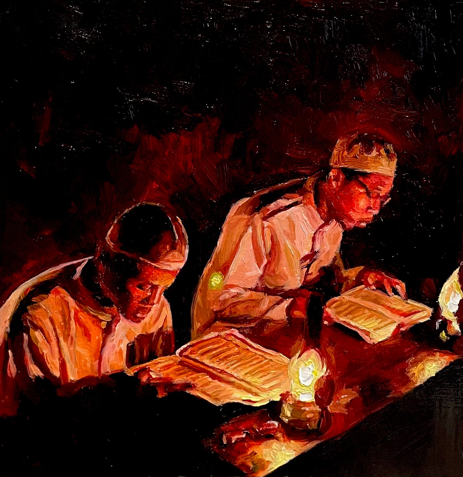 Burning the Midnight Oil original oil painting | Safia Latif