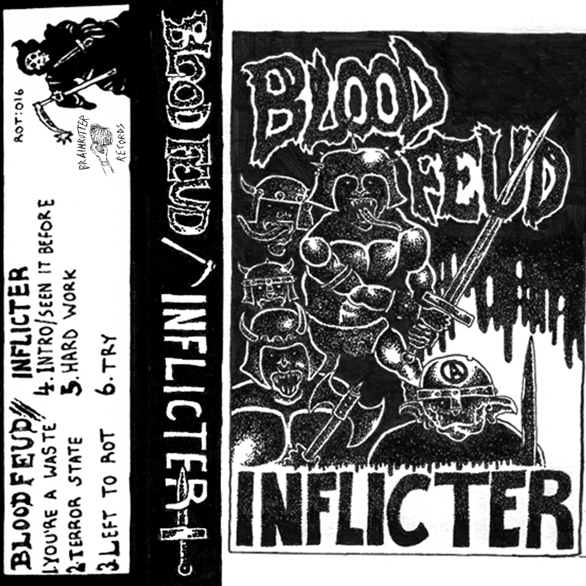 ROT-016: BLOOD FEUD/INFLICTER SPLIT CASSETTE | Brainrotter Records