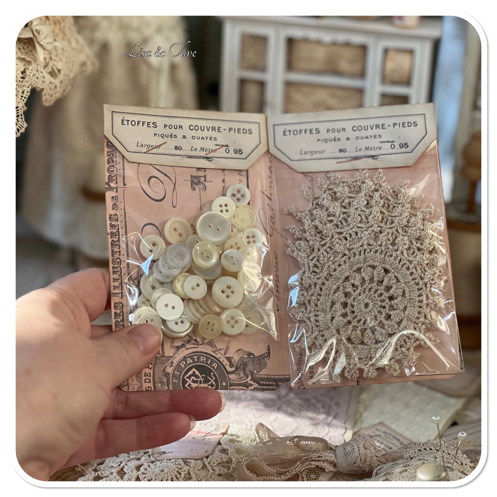 Vintage button and doily Trim pack | Lisaandolive