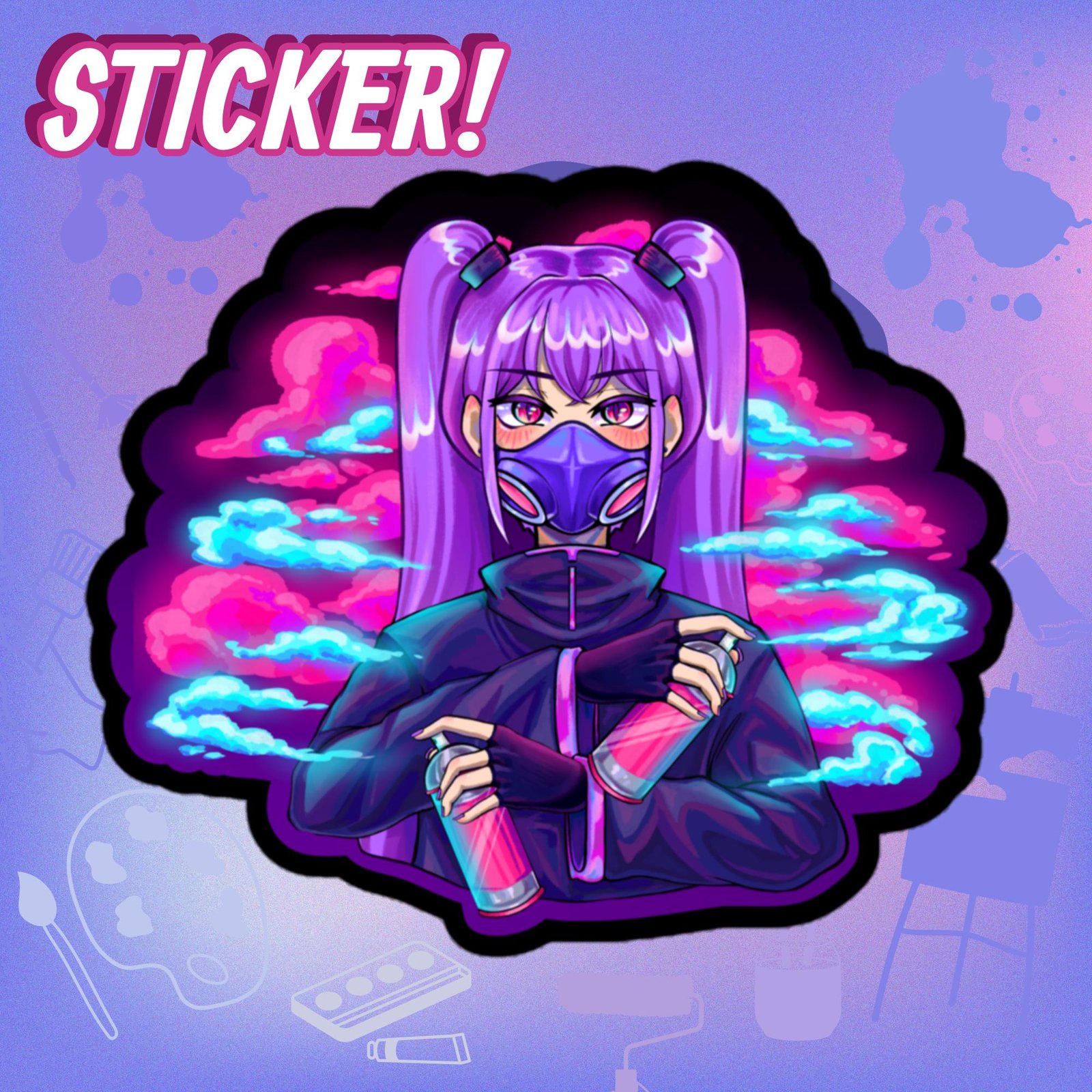 Neon Clouds! Anime Girl Sticker | RhwdStudio