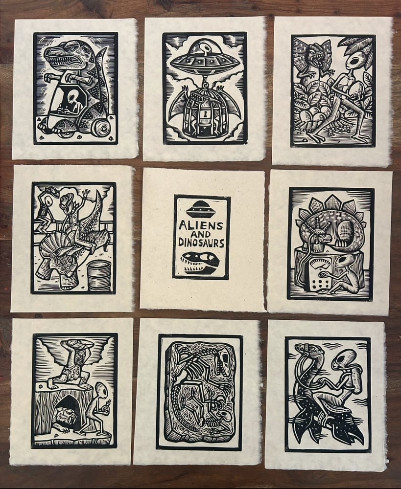 Aliens And Dinosaurs Block Print Set | Brian Reedy