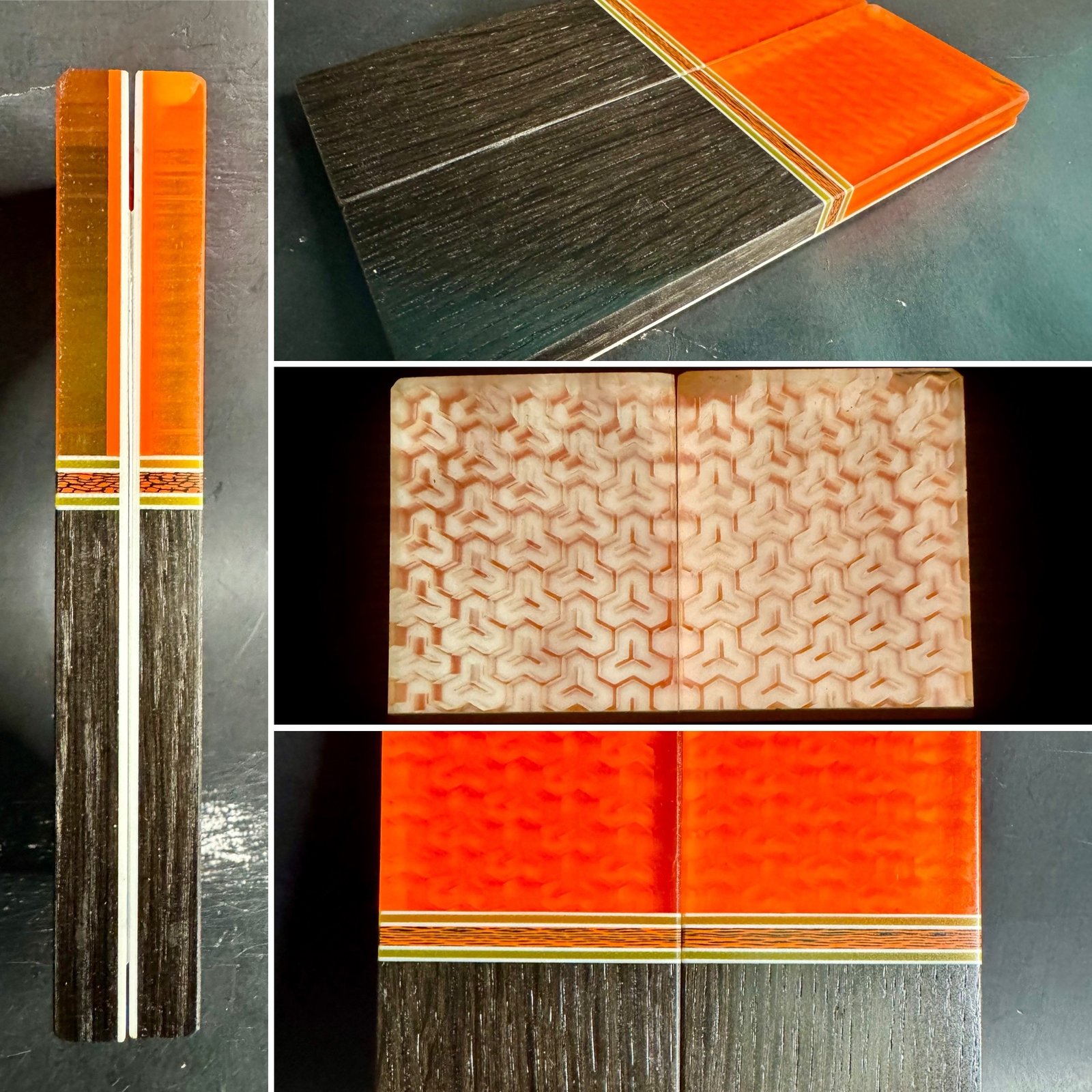 @Kaoticartworks 3-D Resin & Bog Oak GLOW Segmented Knife Scales 1 ...