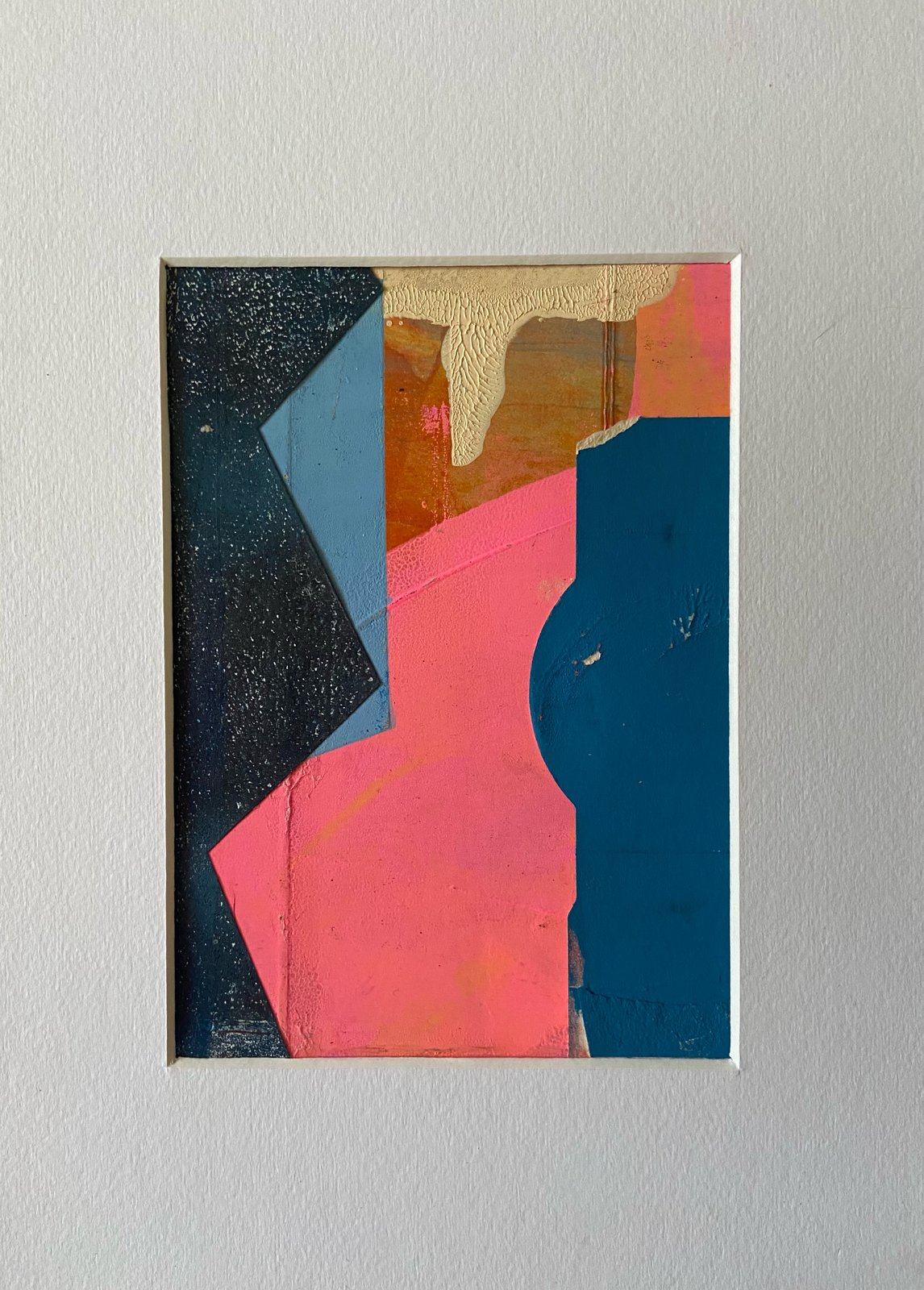 Turquoise and Pink Screen Print Collage in white mount | Sarah Bagshaw Art
