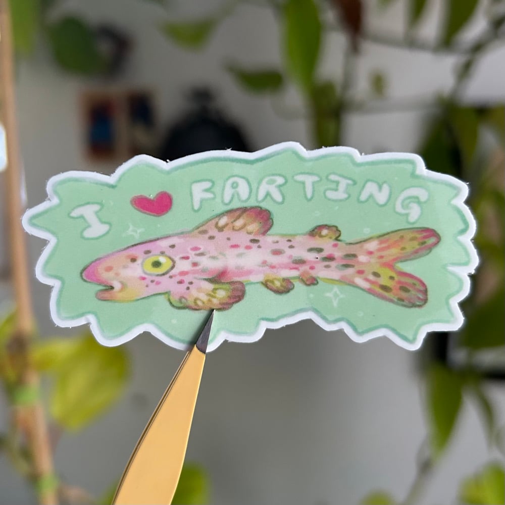 i love farting fish sticker | mushbeast illustration