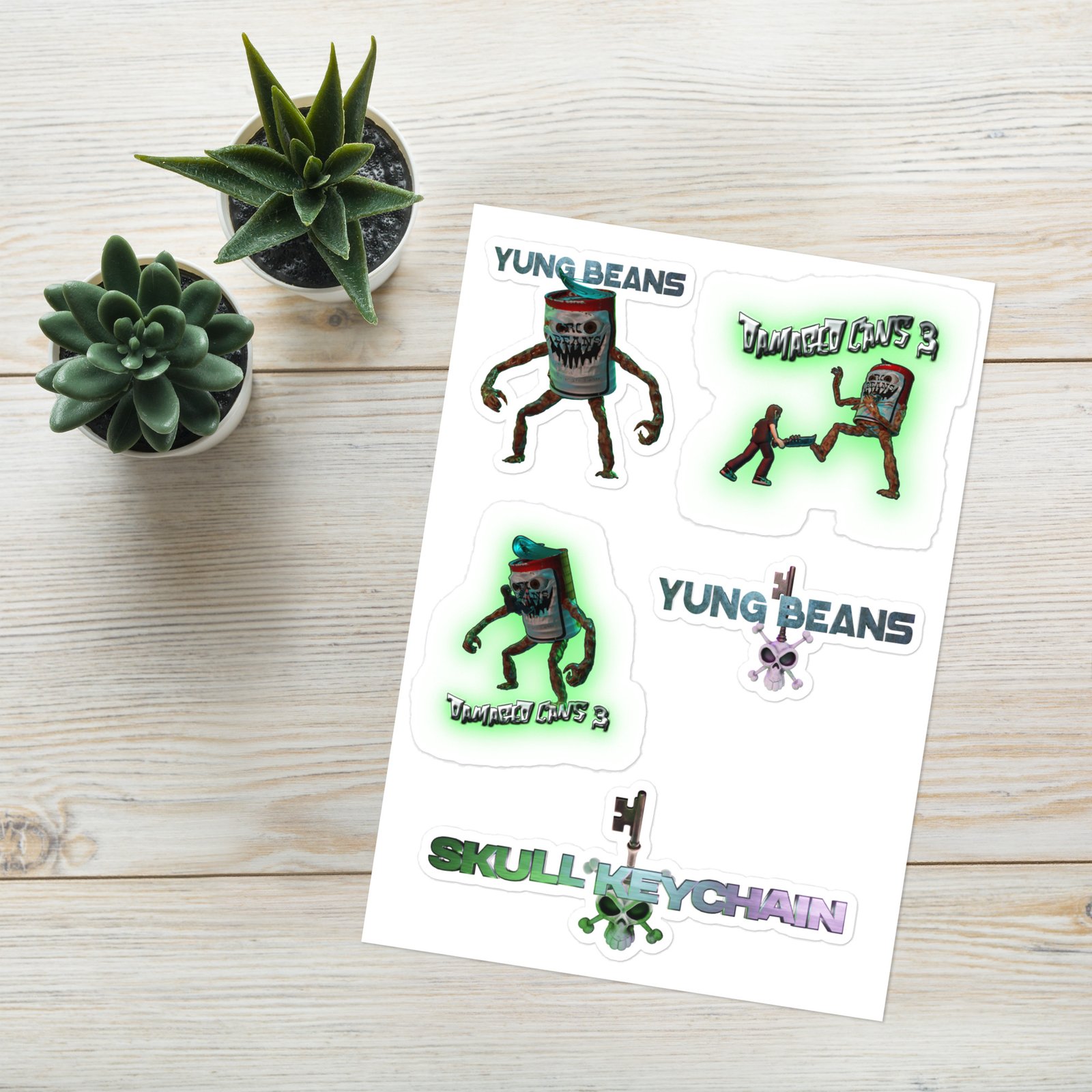 Damaged Cans 3 Sticker sheet | L.L. YUNG BEAN