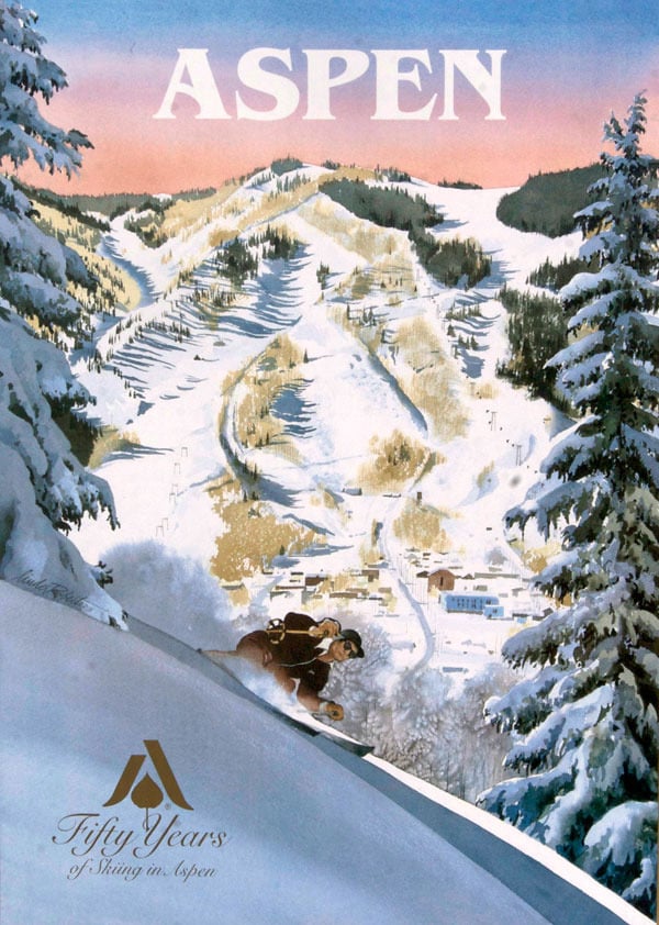 Linda Roberts Gallery — Fifty Years of Skiing in Aspen Vintage Poster