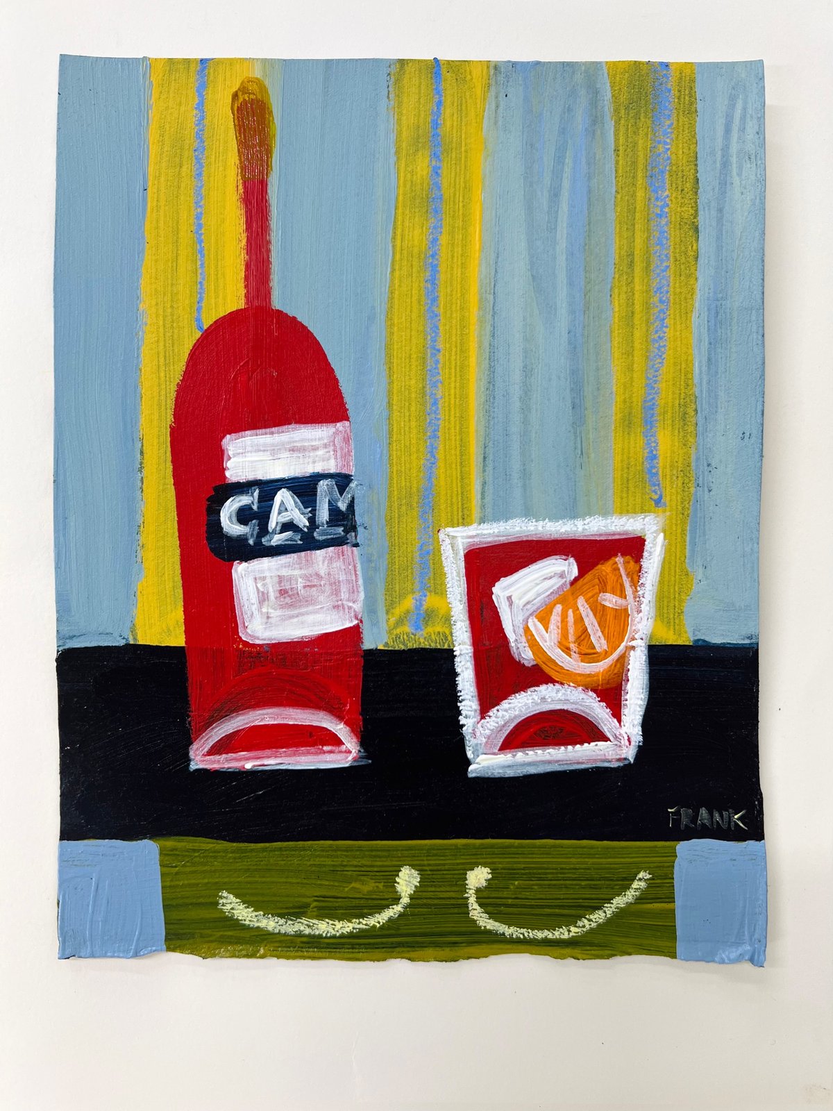 Negroni on blue & lemon yellow stripes | Frankie Thorp