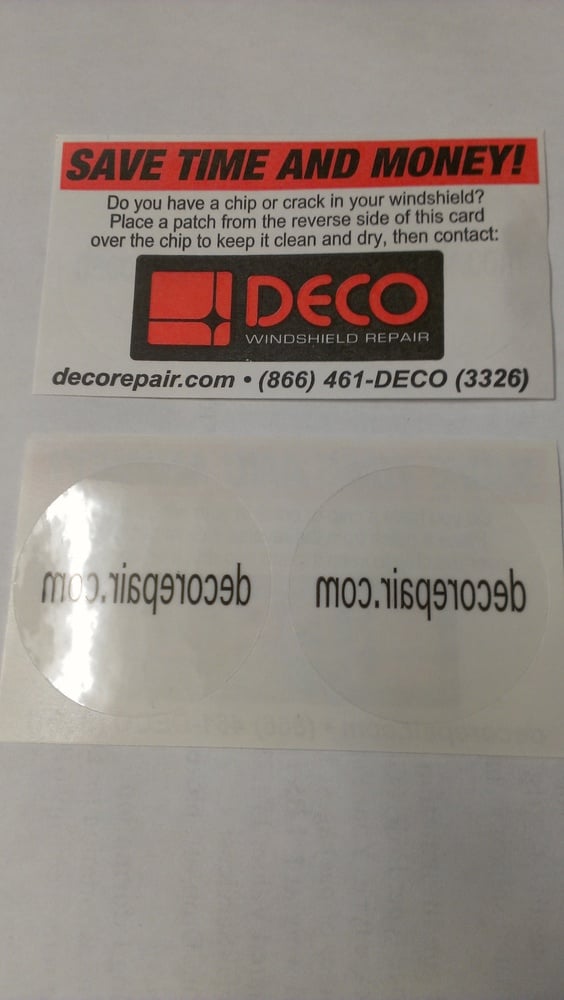 DECO Windshield Repair Shop — CHIPSAVER STICKER CARD