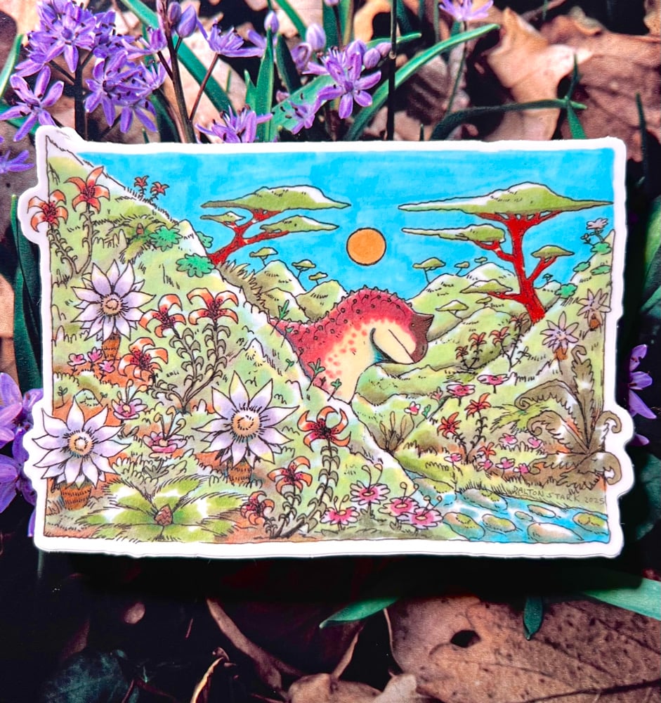 Carnotaurus Oasis Sticker | Dalton Doodles Online Shop