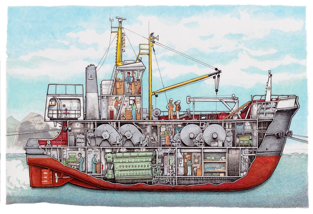 Salvage Chief 13" X 19", with 4” x 7” explanatory drawing | The Scow