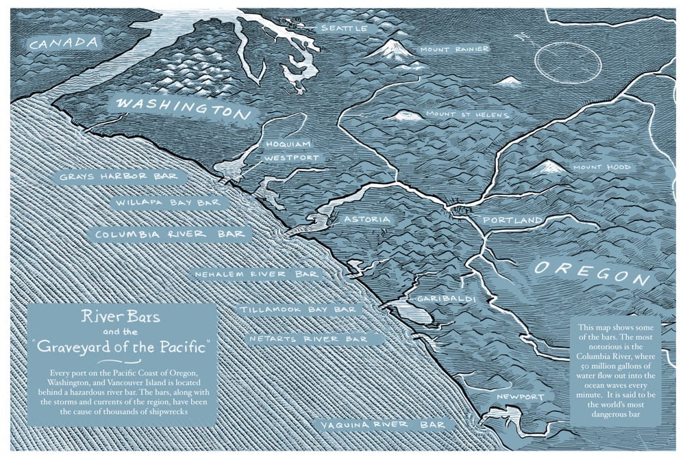 Pacific Northwest River Bars Map 17.5" X 12" | The Scow