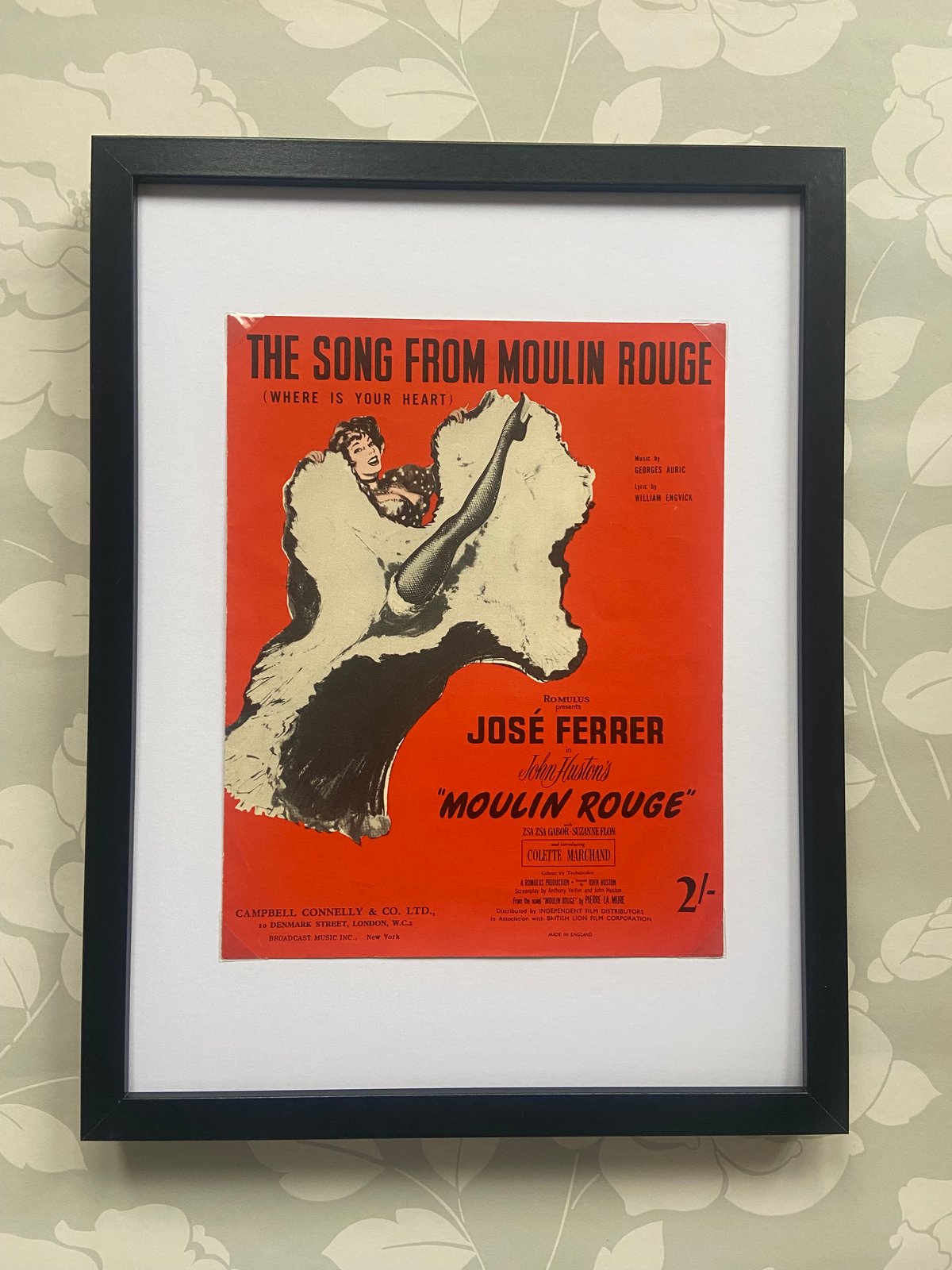 Moulin Rouge, framed 1952 vintage sheet music | Lorna Kyle