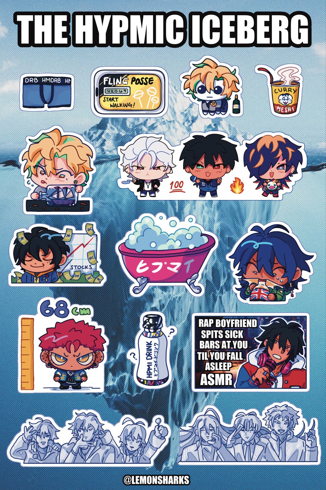 5 x 7" Hypnosis Microphone Iceberg Stickersheet | lem0nsharks