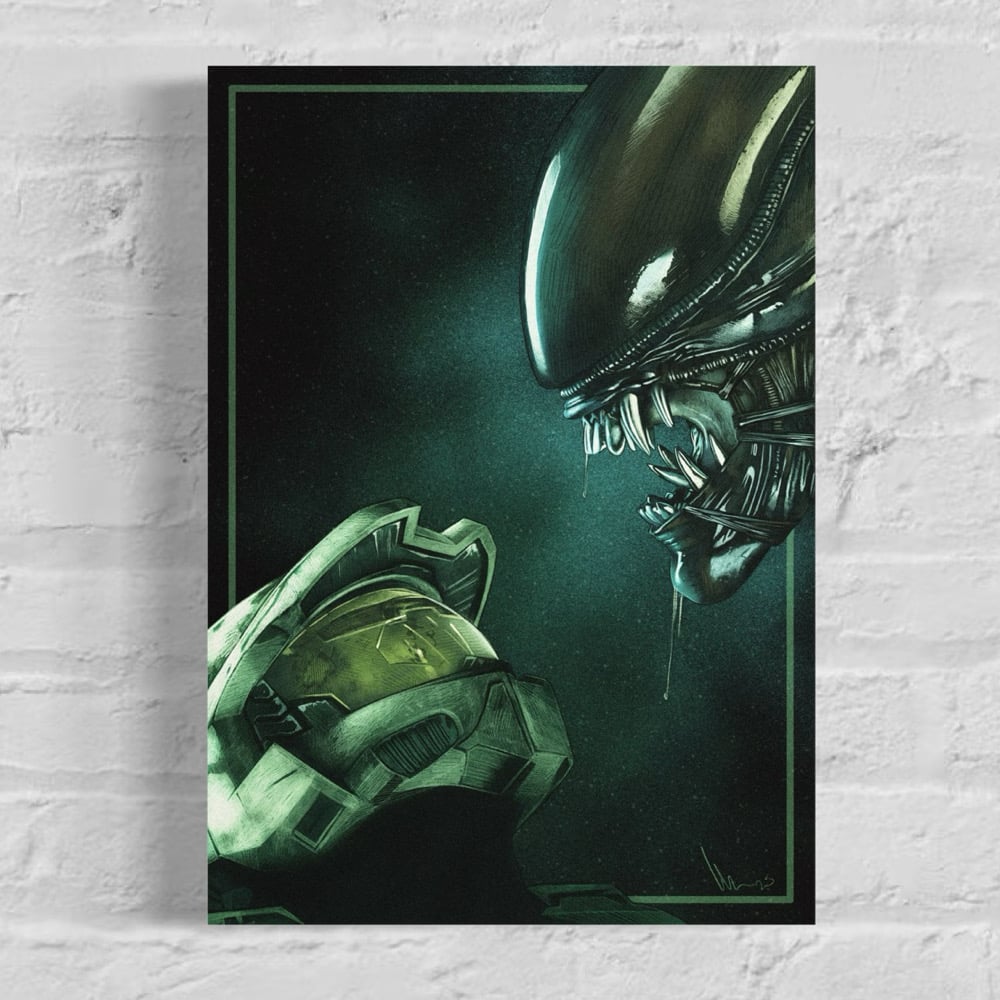 Master Chief vs Alien A3 300gsm Giclée Art Print | Chris Owen Art