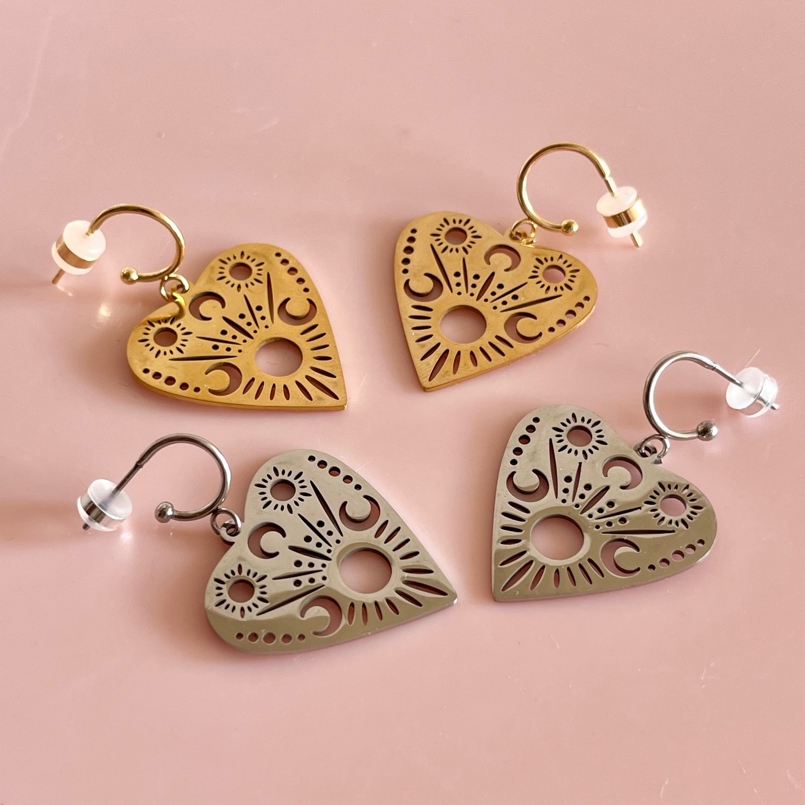 Midi Patterned Heart Half Hoops / Penny Foggo