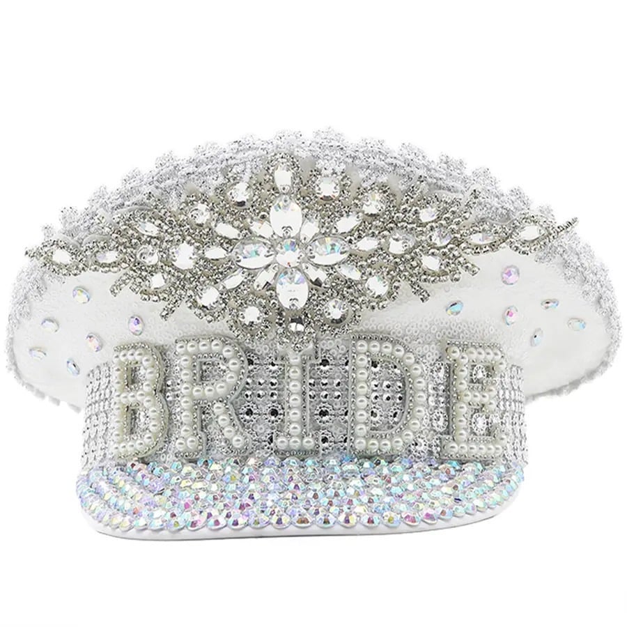 'Bride White Diamante' Captain hat | Mumma & Me