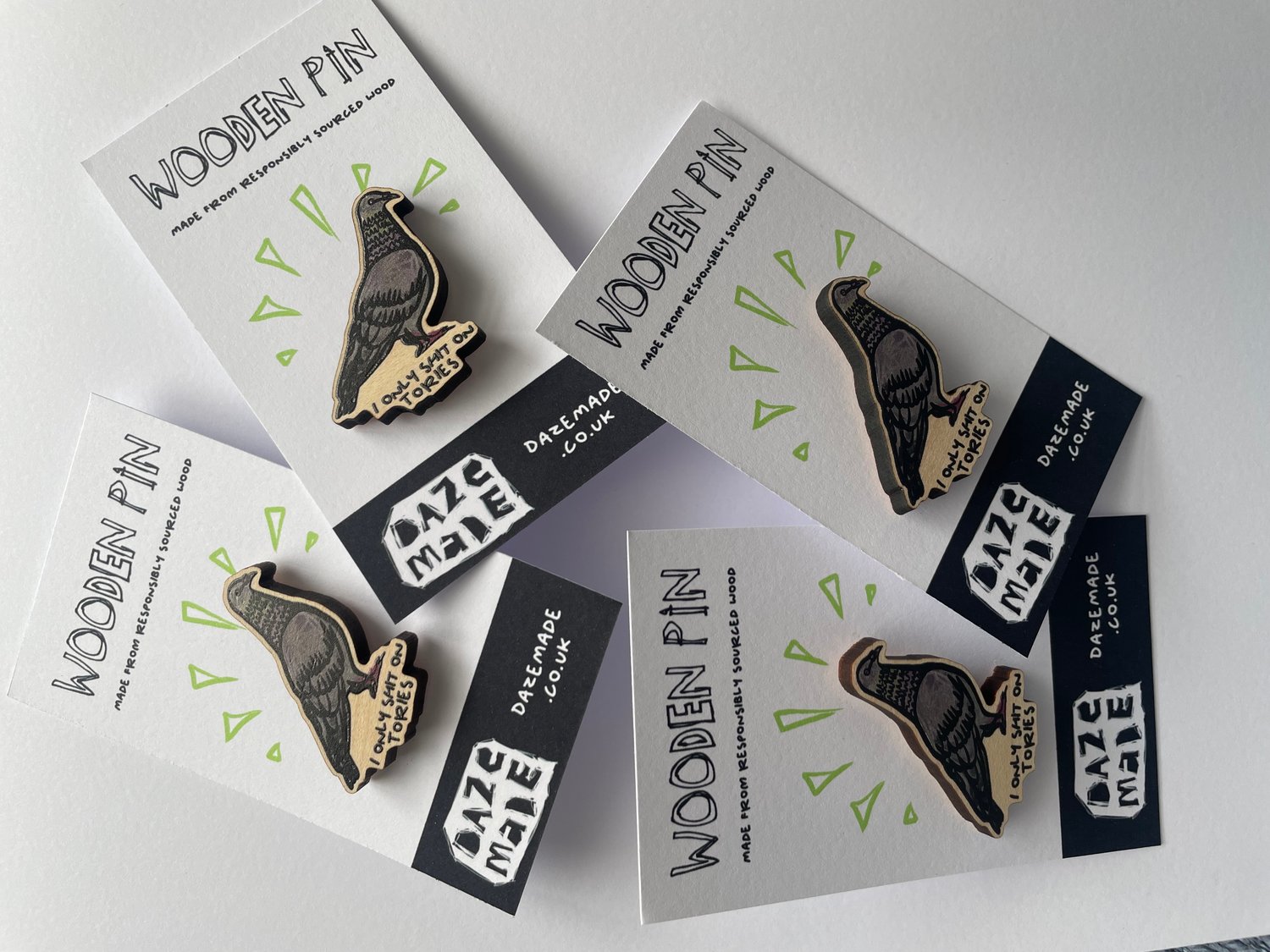 Maple wood shit on tories pin badge | Daze Made