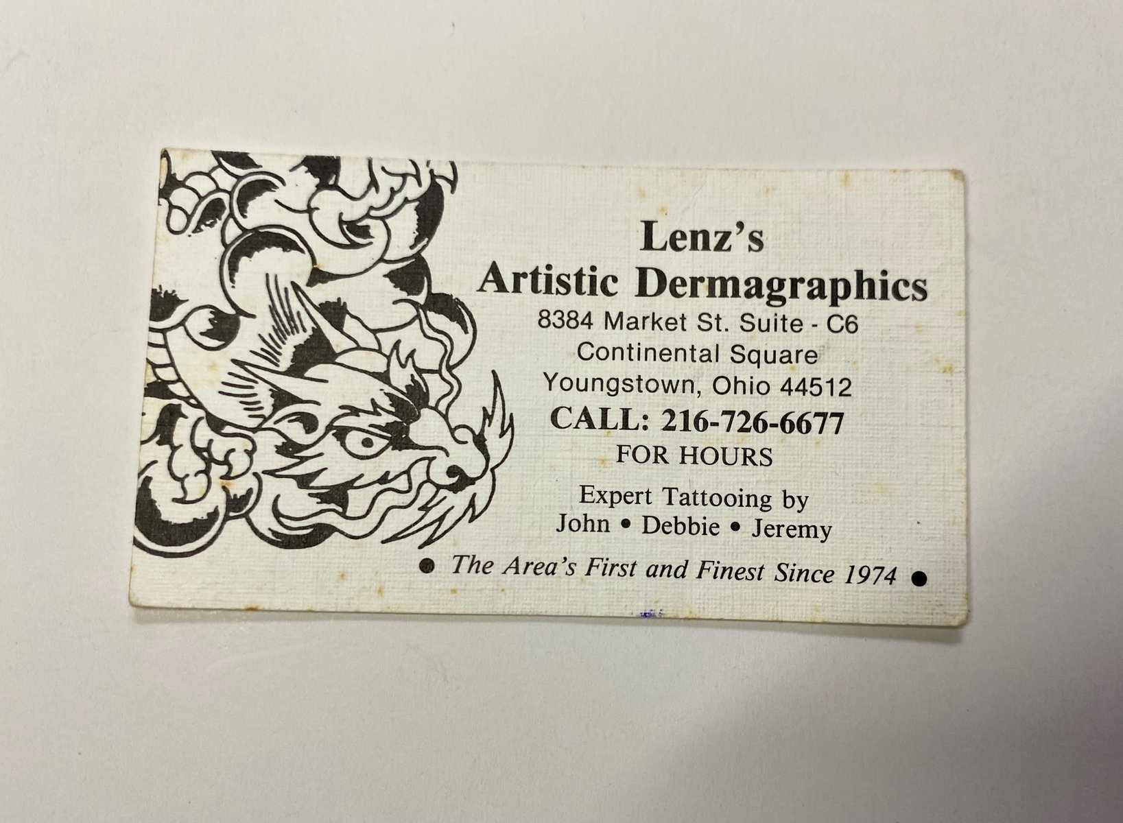 Lenz Tattoo Business Card Ohio -KE | China Sea Vintage