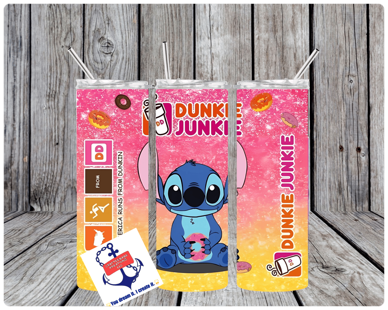 Dunkin Junkie Stitch 20 oz Tumbler | Crafteebabe Kreationz