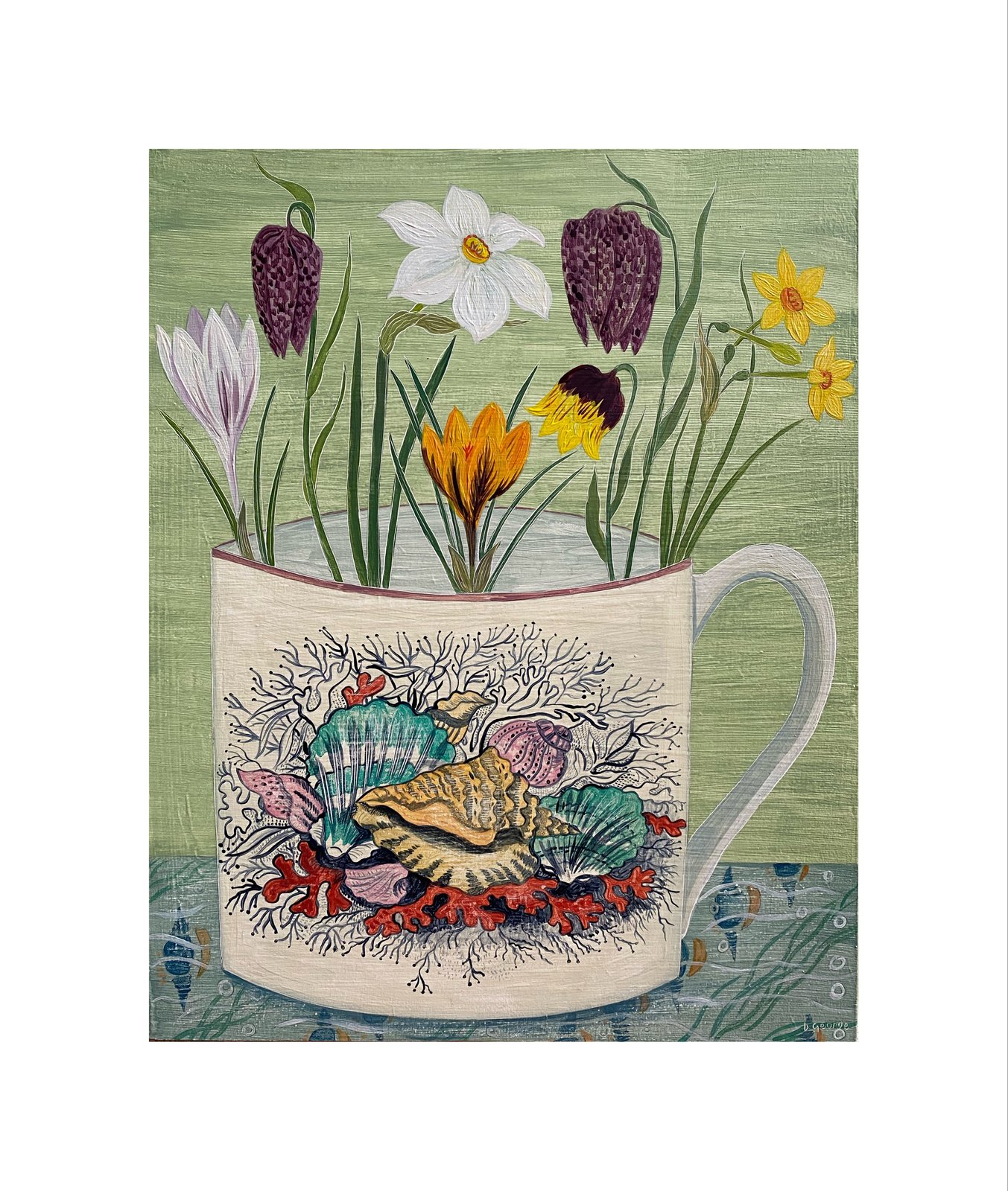 Shell Cup and Spring Flowers Giclée Print | Debbie George