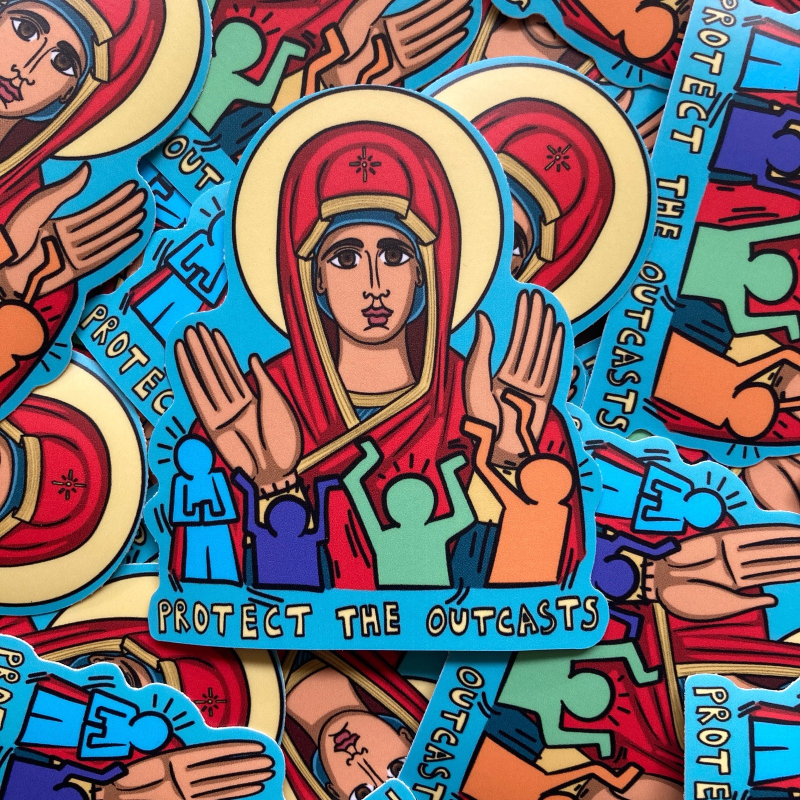 Protect the Outcasts Keith Haring Inspired Sticker | artofmarza