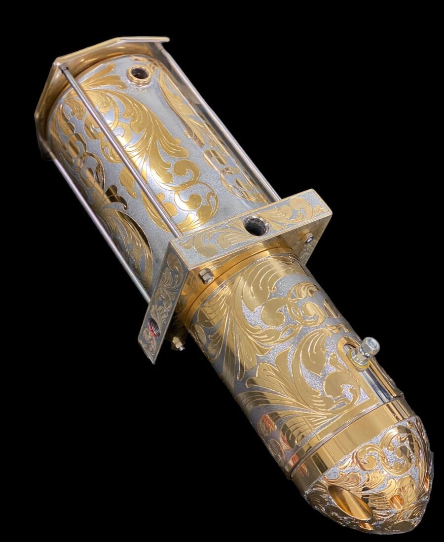 Engraved gold chrome pump | Yogi's Hydraulics