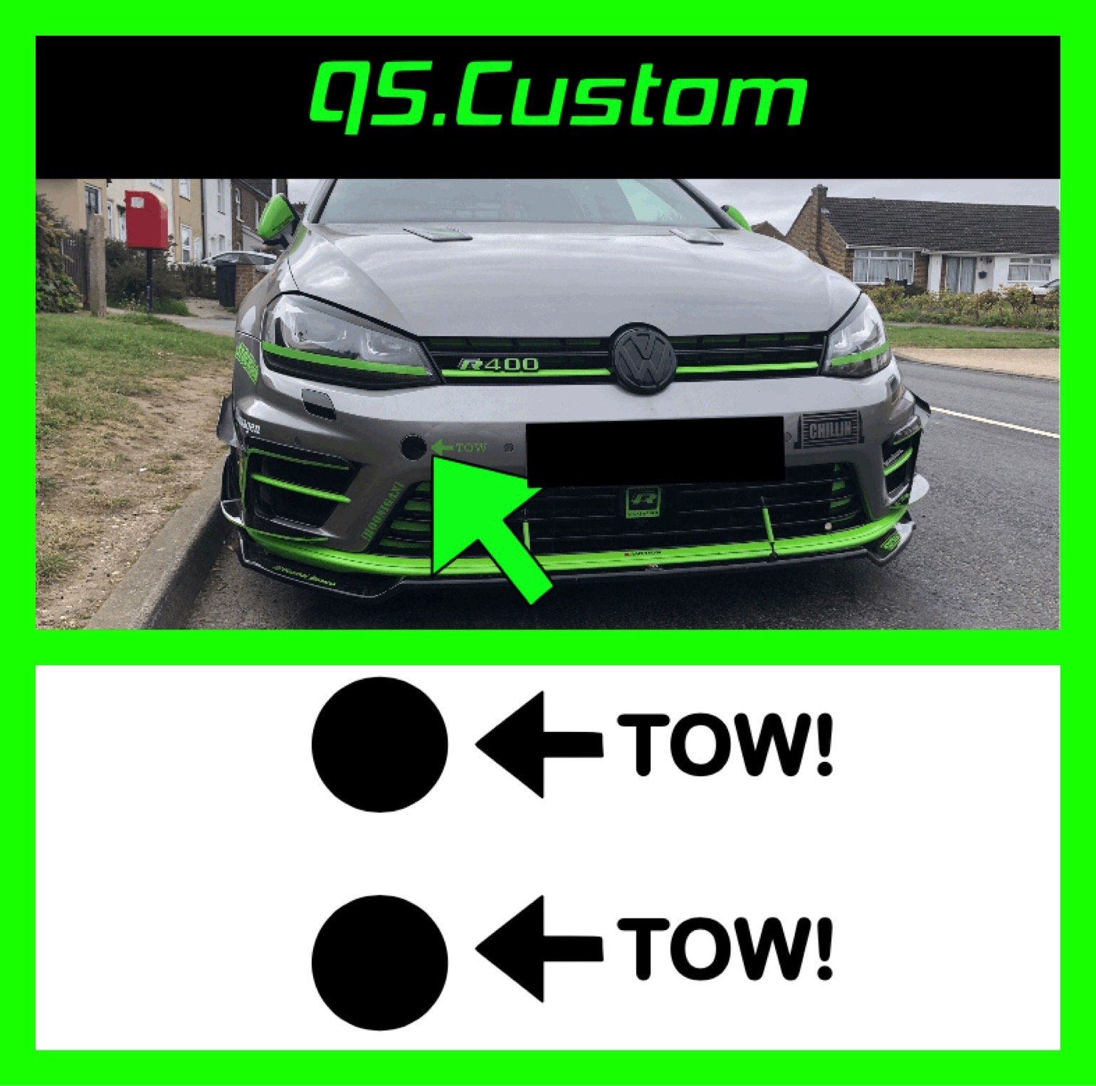X2 Vw Golf Mk7 Towing Eye Cover With Arrow Sticker Overlay | QsCustom