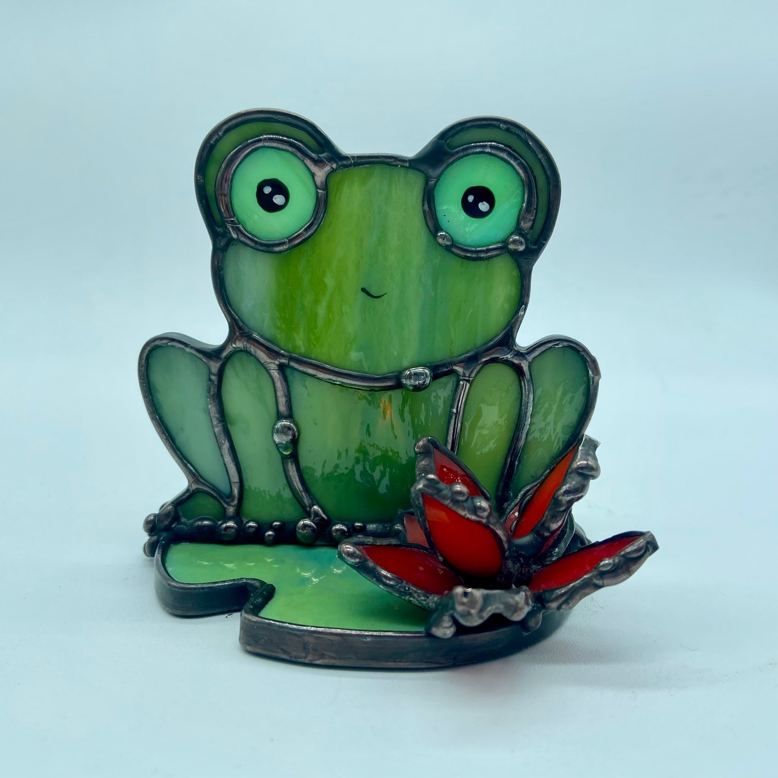 Red Waterlily Frog Candle Holder | Foiled and Fluxed